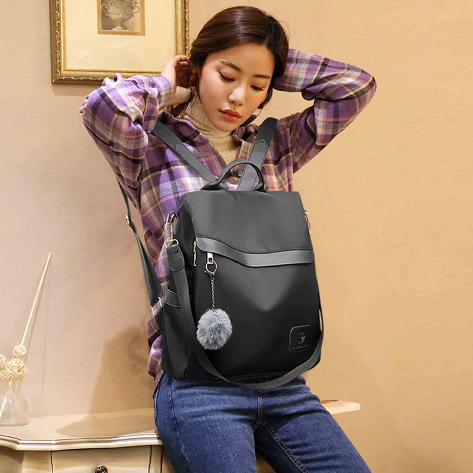 Stylish Dual Pack of Grey and Black Fashion Backpacks with Pom-Pom ...